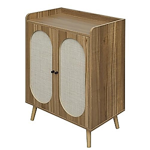 wirrytor Rattan Shoe Cabinet,16 Pairs Shoe Storage Cabinet with 2 Rattan Doors,4-Tier Modern Entryway Organizer Cabinet,Freestanding Shoe Rack Organizer Cabinet for Closet Hallway Living Room,Walnut