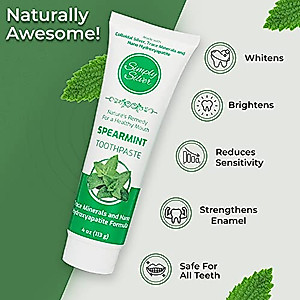 Simply Silver Toothpaste Spearmint - Nano Hydroxyapatite Formula, All Natural Colloidal Silver Toothpaste, Fluoride Free, Sensitive Teeth, Whitening, 4 oz
