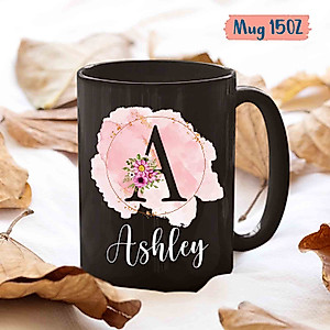 Personalized Initial Name Mug - Custom Monogram Mug - 11oz & 15oz Black Ceramic