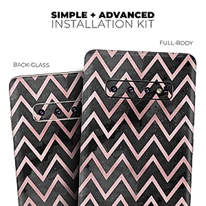 DesignSkinz Karamfila Marble & Rose Gold Chevron v10 | Protective Vinyl Decal Wrap Skin Cover Compatible with The Samsung Galaxy S10e (Full-Body, Screen Trim & Back Glass Skin)