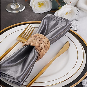 WOHIWO Napkin Rings Set of 12, Farmhouse Napkin Rings Table Decor Handmade by Natural Water Hyacinth, Fall Rustic Napkin Rings for Thanksgiving, Christmas, Wedding Table Dinnerware Decoration Set