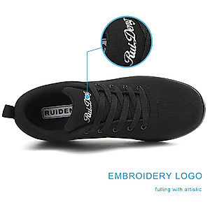 RUIDENG Sneakers for Women Cushion | Women Shoes for Work Whole Day Standing | 2 Inch Rocker Bottom All Black Size 7