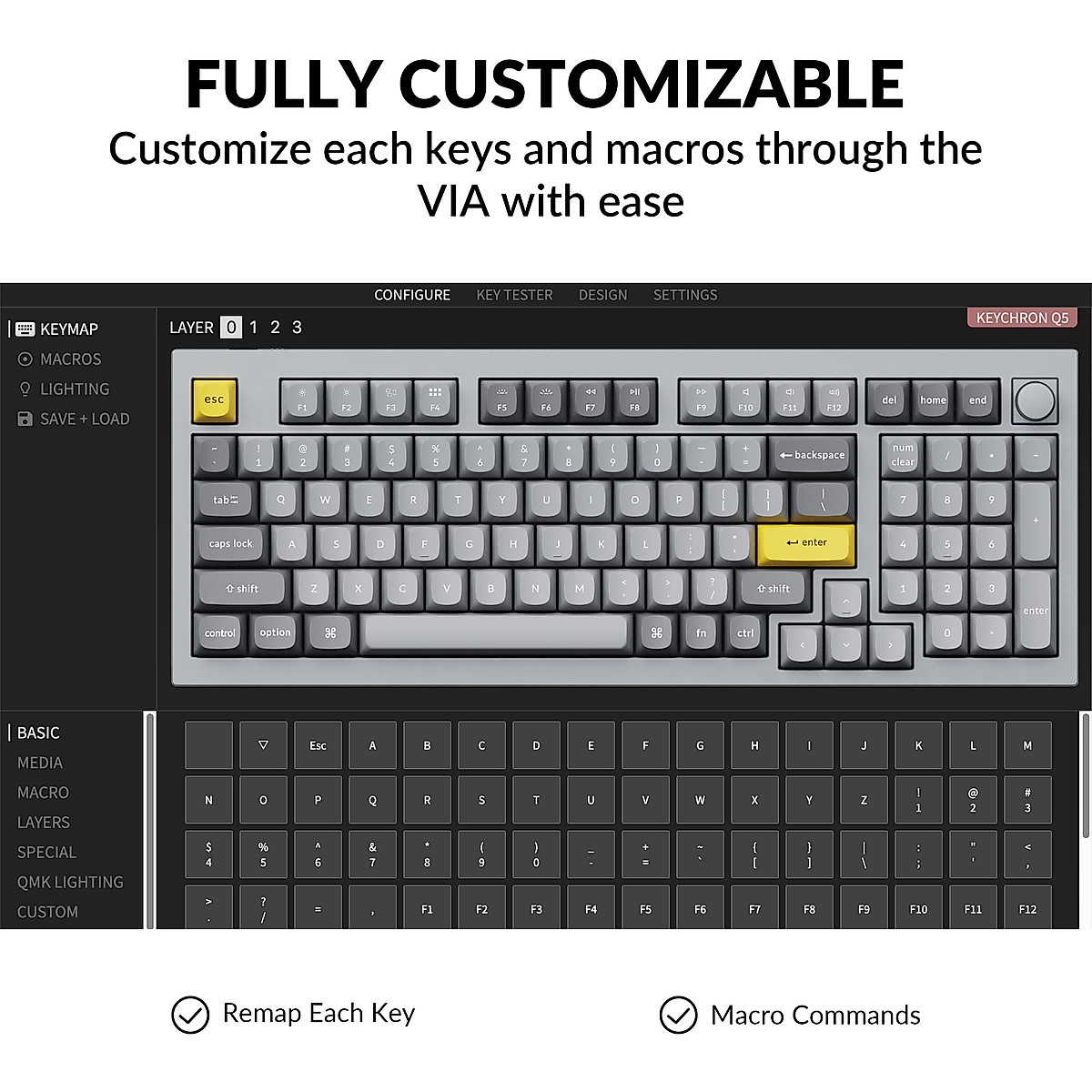 Keychron Q5 Wired Custom Mechanical Keyboard Knob Version, 96% Layout QMK/VIA Programmable Macro with Hot-swappable Gateron G Pro Brown Switch Double Gasket Compatible with Mac Windows Linux (Grey)