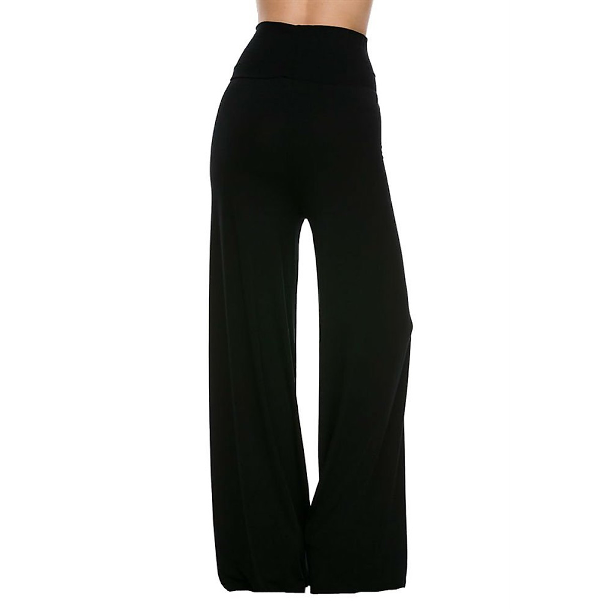 Superline Womens Wide Leg High Fold Over Waist Palazzo Pants Black Solid Small