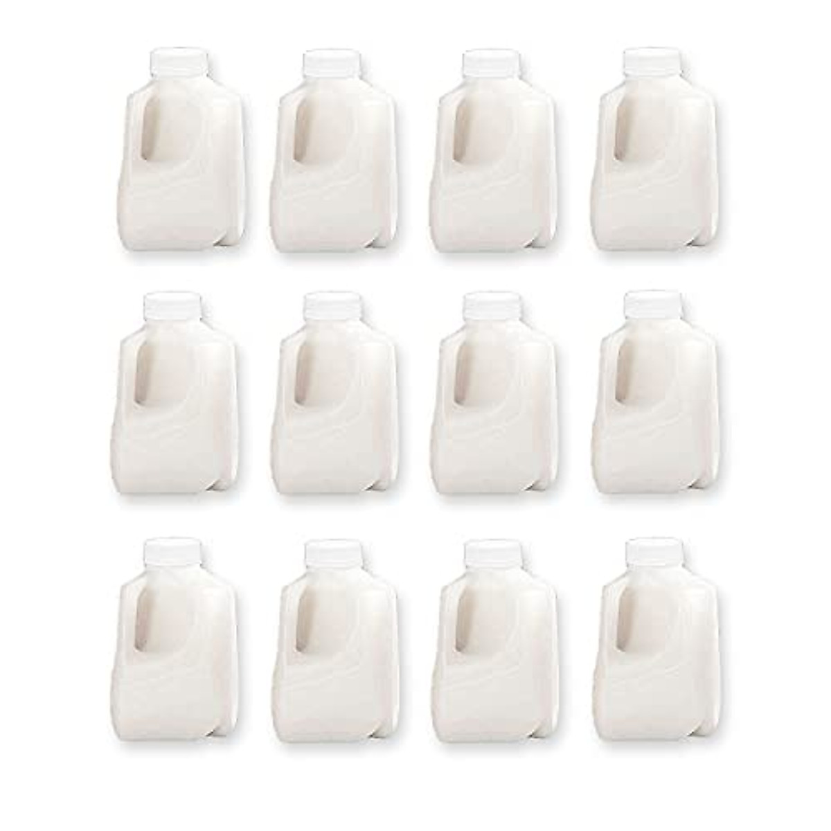 (12Pk) Mini Milk Jugs Plastic With Lid Quart Size Jugs Empty Milk Jugs, Use For Milk, Brews, Juice, Teas, Easy Grip Easy Pour Pitcher Elderly, Special Needs & Small Hands, Food Safe, Hdpe Squat 32 Oz