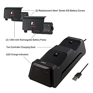 Deluxe Master Pak for Xbox Series X|S | Dual Controller Charge Base | High Quality Wired Headset Designed for Ears | 2 Rechargeable Battery Packs | Silicone Controller Skin and Thumb stick Caps