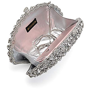 Mossmon Crystal Clutch Women Luxury Rhinestone Evening Bag (Silver)