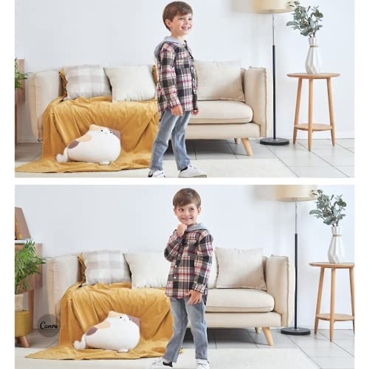 Fuermos Toddler Baby Boy Girls Outfits Plaid Flannel Hooded Long Sleeve T-Shirt Tops Kid Clothes(5-6T)