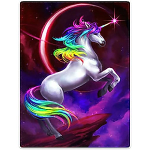 YISUMEI Warm Soft Cozy Plush Throw Fleece-Flannel Blanket 30"x40" Beautiful Unicorn Rainbow Nebula Moon