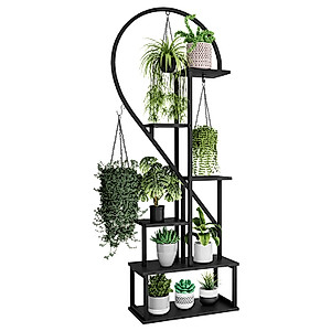 POTEY 6 Tier Metal Plant Stand, Creative Half Heart Shape Ladder Plant Stands for Indoor Plants Multiple, Plant Shelf Rack for Home Patio Lawn Garden (Black Board 2 Pack)