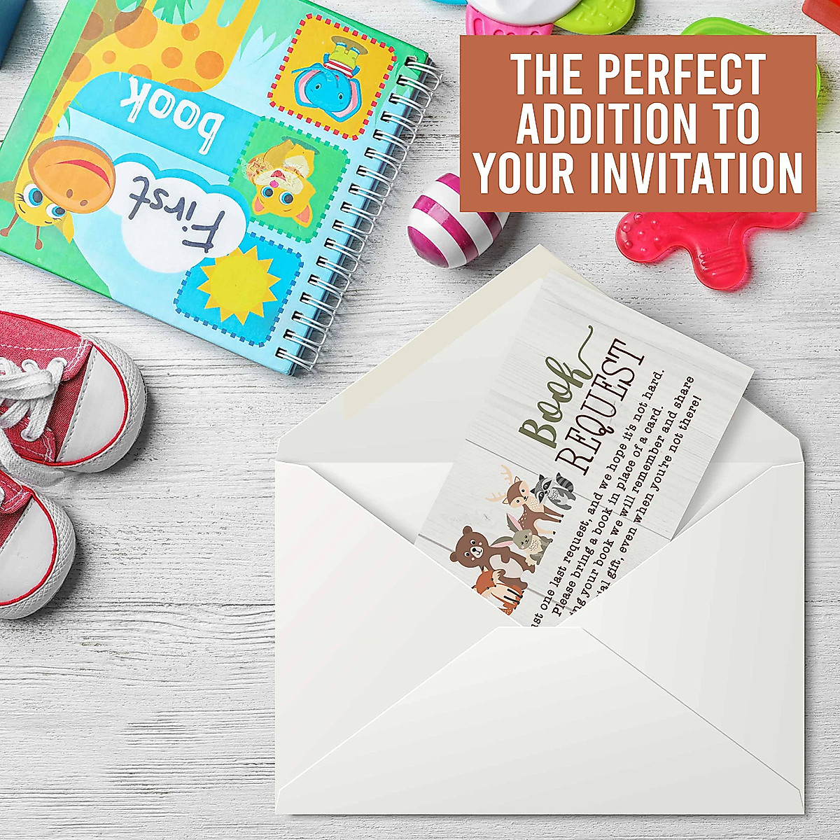 25 Books For Baby Shower Request Cards - Woodland Baby Shower Invitation Inserts, Book Request Baby Shower Guest Book Alternative, Bring A Book Instead Of A Card, Baby Shower Book Request