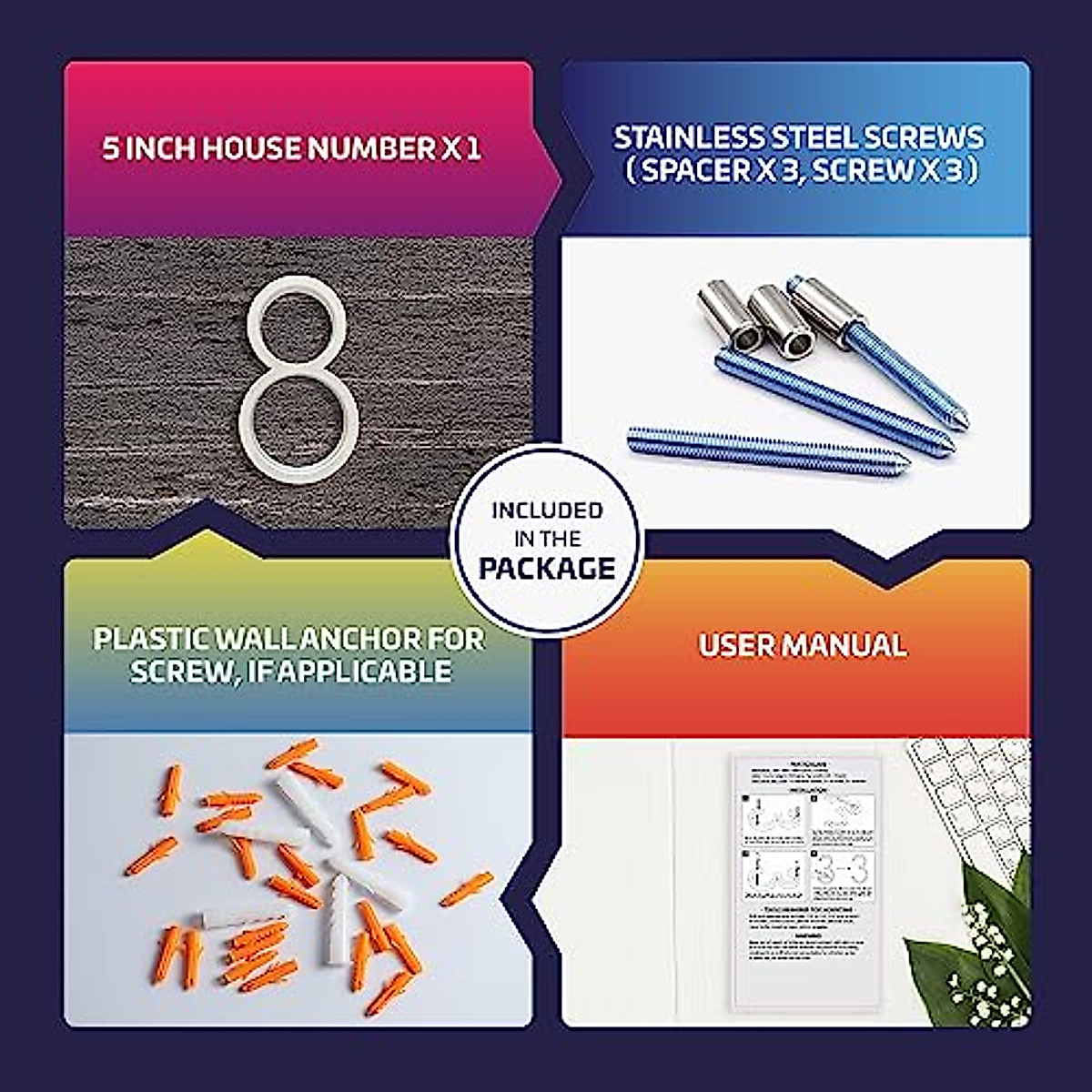 House Numbers (White) - 5 Inch Height Modern House Numbers for Outside Door Plaque Address Number with Floating Mount (6)