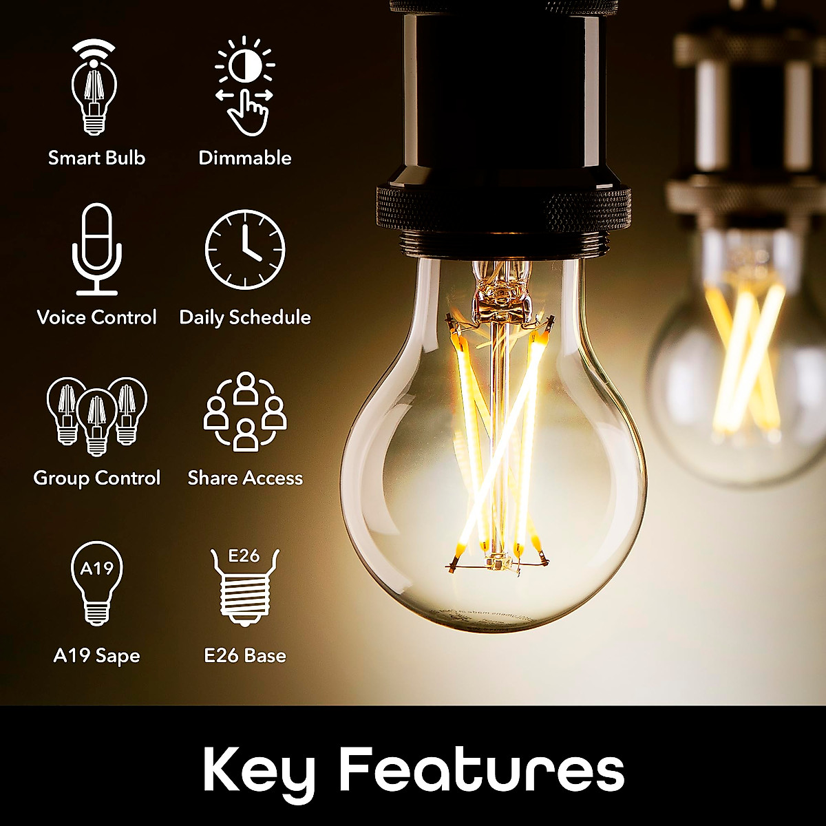 Geeni LUX Edison WiFi LED Edison Smart Light Bulb, Soft White (2700K), 2-Pack – Dimmable LED Bulbs, A19, 60-Watt Equivalent, No Hub Required, Works with Amazon Alexa, Google Home