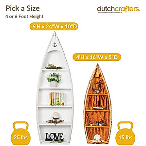 DutchCrafters 4 Foot Small Wooden Coastal Sailboat Bookcase with Four Shelves, Nautical Room Decor, Beach Themed Solid Wood Boat Shaped Book Shelf for Bathroom, Bedroom, Home Decor (Powder Blue)