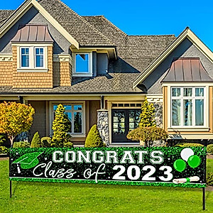 Large Class of 2023 Banner Green Congrats Grad Banner Backdrop Graduation 2023 Yard Sign for Graduation Party Supplies Graduation Decorations 2023 (Green)