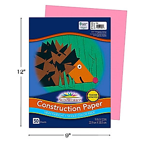 Fun Express Sunworks® Pink 9" x 12" Heavyweight Construction Paper - Art Supplies - Art Paper - 50 Pieces