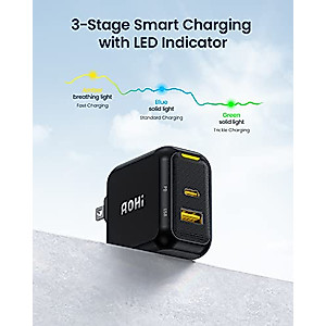 65W USB C Charger, AOHI 2 Ports 67W USB C GaN Charger Power Adapter, PPS Foldable Compact PD Fast Wall Charger with 4ft USB-C Display Cable for MacBook Pro/Air, iPhone 14, iPad Pro,Galaxy, Steam Deck