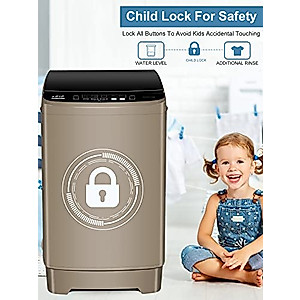 KRIB BLING Full-Automatic Washing Machine 17.7 lbs Small Compact Portable 10 Wash Program & 8 Water Level Compact Washer with LED Display Ideal for Apartments, RV, Camping, Gold