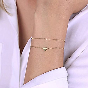Turandoss Heart Initial Bracelets for Women, 14K Gold Filled Layered Bracelet Minimalist Initial Heart Bracelets for Women Bracelet With Initials A