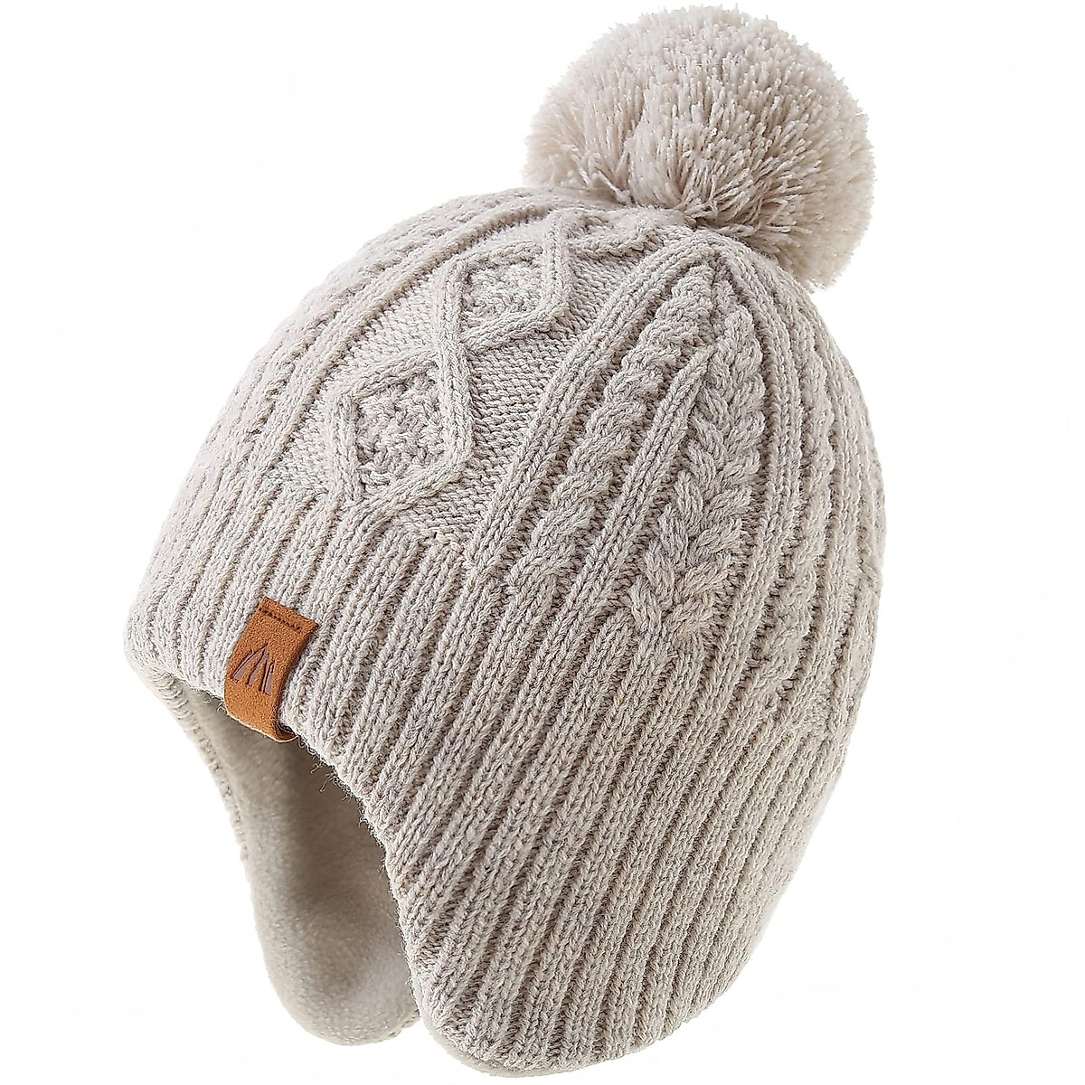 LMLALML Boys Winter Hat Earflap Knitted Beanie for Kids Warm Fleece Lined Thicken Hat for Baby Beige