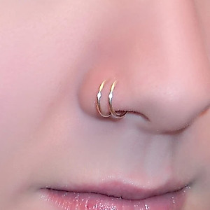 MODRSA Fake Nose Ring Hoop Fake Nose Rings for Women Men Fake Nose Piercing Fake Nose Rings Fake Double Hoop Fake Nose Ring