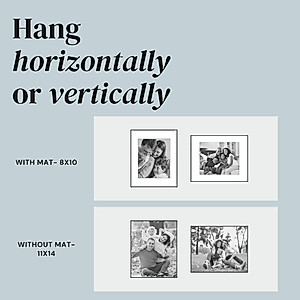 MANTELLO ESSENTIALS Black Picture Frame 11x14-8x10 Matted Space or 11x14 No Mat Space- Pack of 3 Picture Frames 11x14