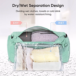 BALEINE Gym Bag for Women and Men, Small Duffel Bag for Sports, Gyms and Weekend Getaway, Waterproof Dufflebag with Shoe and Wet Clothes Compartments, Lightweight Carryon Gymbag (Green)