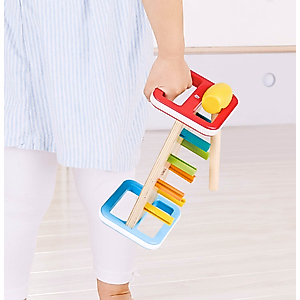 Hape Rainbow Pounder| Pounding Bench Wooden Toy with Hammer Blue, Red, Orange, Green, Yellow, Wood, L: 9.1, W: 4, H: 4.2 inch