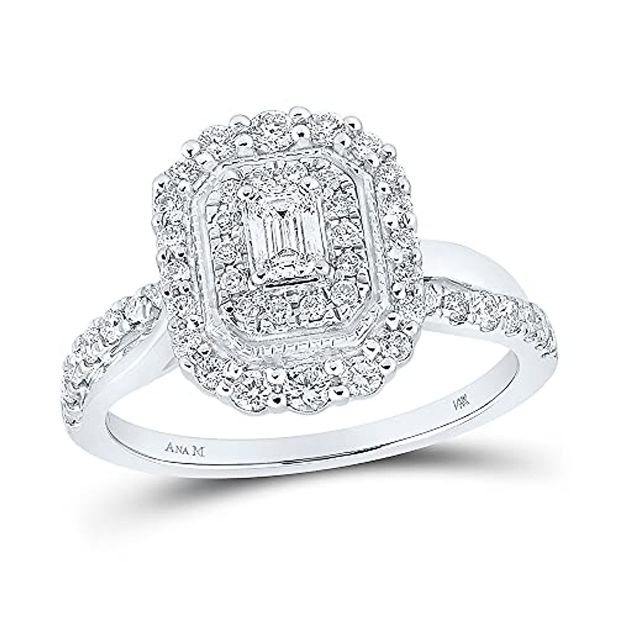 14kt White Gold Emerald Diamond Halo Bridal Wedding Engagement Ring 3/4 Cttw