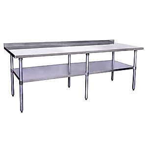 Kratos Stainless Steel Kitchen Prep Table 96"x30" with Backsplash and Undershelf, NSF Worktable for Restaurants - 18ga/430SS