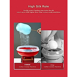 FOHERE Cotton Candy Machine for Kids, Countertop Cotton Candy Maker Homemade Candy Sweets for Birthday Parties, Includes a Scoop and 10 Candy Cones, Red Vintage