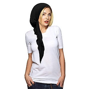 ShariRose Black Headscarf Soft Cotton Pre-tied Head Covering for Women Head wear Head wrap Versatile Long Head wrap Bandana Turban Wrap (Black long - 046)