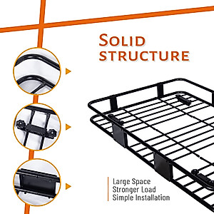 Polar Aurora 64" Universal Roof Rack Cargo Carrier Adjustable Car Top Luggage Basket Holder with Net and Dust Cover