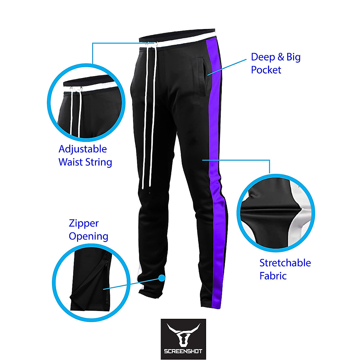 SCREENSHOT-S41700 Mens Hip Hop Premium Slim Fit Comfort Track Pants - Athletic Fitness Fashion Urban Lifestyle Streetwear Bottoms-Black/Purple-Large