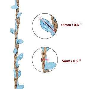 Burlap Leaf Ribbon 2 Rolls 66 Feet Total 5mm Natural Jute Twine with Artificial Green Leaves Braided Decorated Vine for Jungle Safari Party Wedding Garden Home Decor