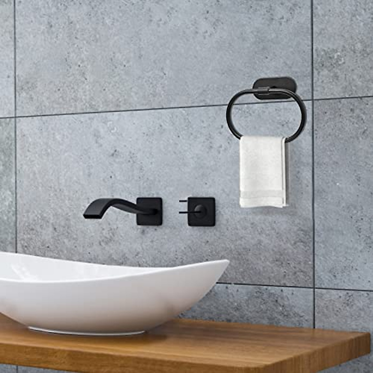 HouseAid 5-Piece Self Adhesive Towel Holder Set for Bathroom, Adhesive Bathroom Hardware Accessories Including Towel Ring, Toilet Paper Holder, 18” Towel Bar and 2 Towel Hooks, Matte Black