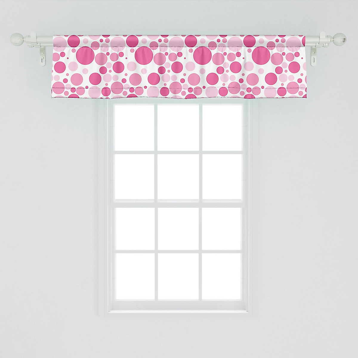 Ambesonne Pink Polka Dots Window Valance, Monotone Print of Circles in Different Sizes on a Plain Backdrop, Curtain Valance for Kitchen Bedroom Decor with Rod Pocket, 42" x 12", Pink Pale Pink White
