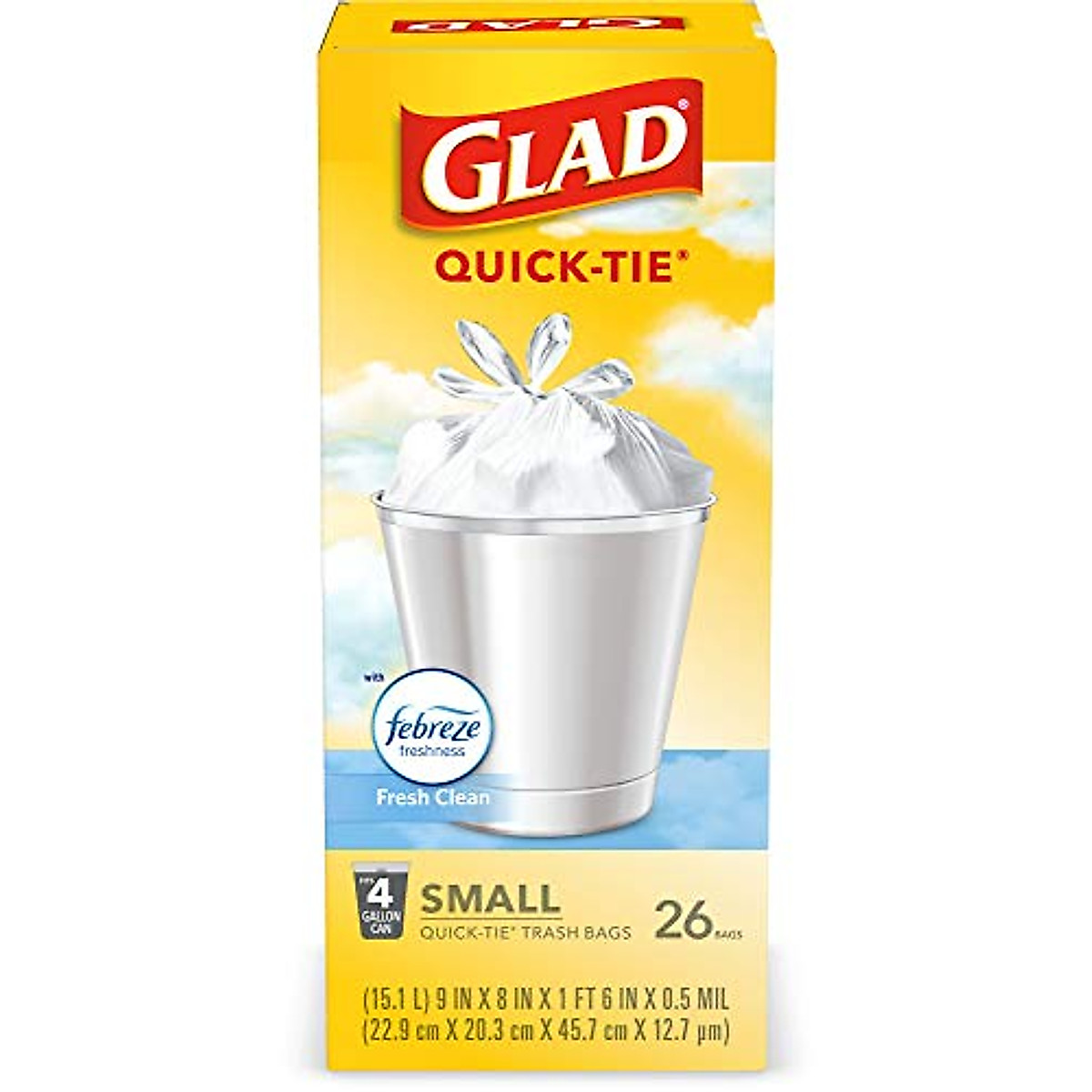GLAD Small Trash Bags - 4 Gallon Trash Bag for Waste Basket, Gain Fresh Clean Scent, 26 Count (Pack of 6)
