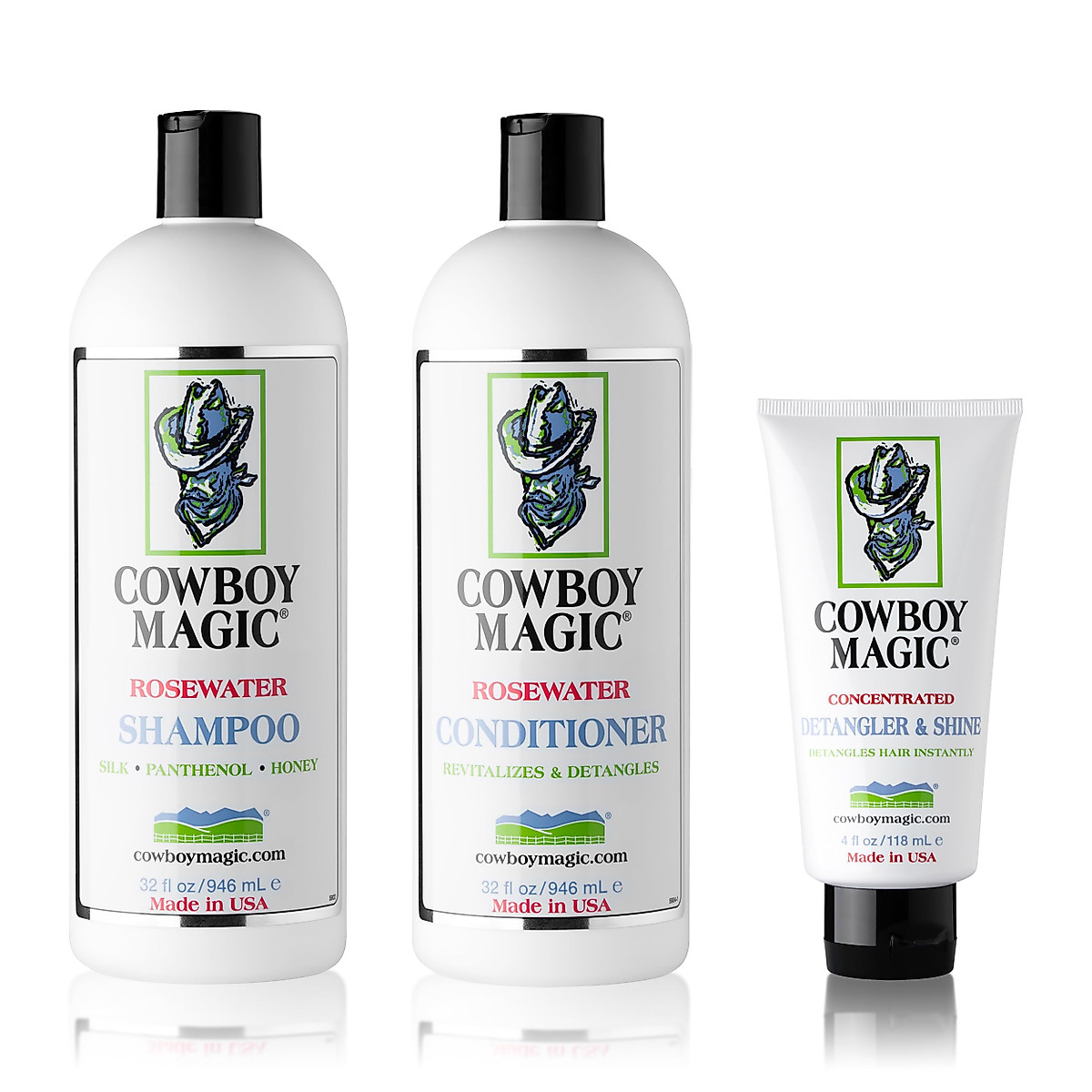 Cowboy Magic Shampoo + Conditioner 32 Ounce Bottles Detangler and Shine 4oz