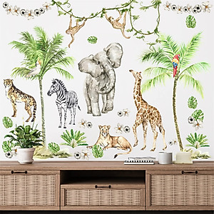 Jungle Animals Wall Decals Woodland Animals Wall Stickers Baby Boys Girls Nursery Wall Decor,Safari Wall Decals Peel and Stick Elephant Giraffe Forest Animal Wall Stickers for Kids Room Playroom Decor