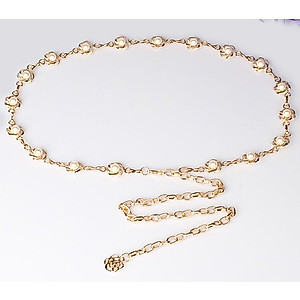 Amiveil Women's Metal Chain Flower Pearl Belts Gold Silver