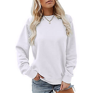 Womens Casual Crewneck Sweatshirts Long Sleeve Loose Fit Soft Pullover Tops White