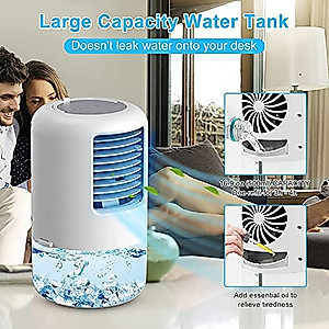 Qinmay Portable Air Conditioner Touch Screen with 7 Colors Night Light, 16.90oz (500ml) Water Tank Capacity, Personal Space Timed Air Cooler Humidifier Misting Fan for Office Room, White