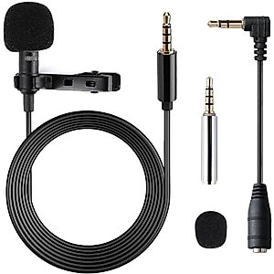 Lavalier Microphone, Professional Grade Omnidirectional Lapel Mic with Easy Clip on System, Perfect for Recording Interview/Video Conference/Podcast/Voice Dictation/Phone