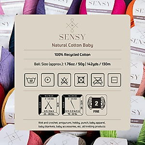 Sensy 100% Recycled Cotton Yarn for Amigurumi Knitting and Crochet, Macrame Yarn, Ideal for Blanket, Throws, Pillow, Baby Dolls Projects 4 Skeins (Baby Blue)