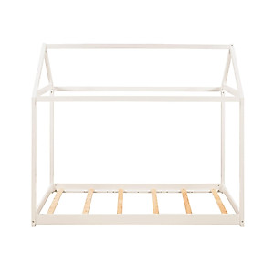 Twin Size House Bed, Wooden Daybed, Floor Bed for Toddlers, Teens, Girls, Boys, Kids House Bed Frame Can Be Decorated (White)