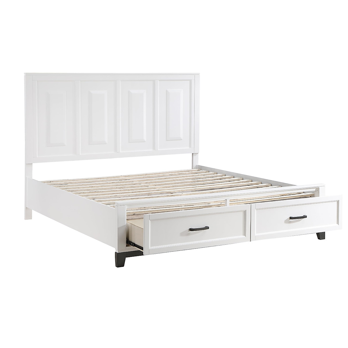 Lexicon California King Bed Frames with Headboard, Modern Bed Frame, Wood Platform Bed with Footboard Storage and Slats, No Box Spring Needed, Easy Assembly, 2-Tone Finish (White and Metallic Grey)
