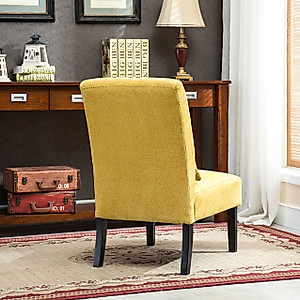 Roundhill Furniture Yellow Pisano Chenille Fabric Armless Contemporary Accent Chair with Matching Kidney Pillow