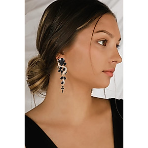 Black Rhinestone Statement Drop Dangle Earrings Dangling Sparkly Crystal Bridal Bridesmaid Wedding Earrings Long Chandelier Teardrop Earrings for Women Prom Party
