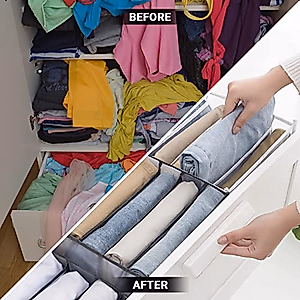 VIOSHOP 2 PCS Extra Large Wardrobe Clothes Organizer 7 Grids Closet Organizer Clothes Drawer Organizers for Clothing, Clothes Organizer for Folded Clothes Closet Storage for Jeans Pants Shirts (Gray)